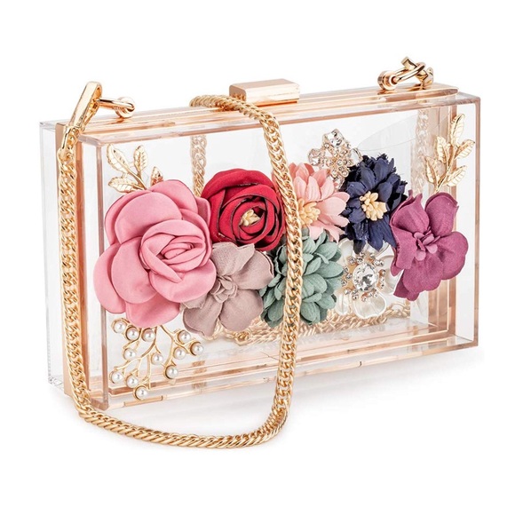 Bags | Clear Acrylic Clutch Purse Floral | Poshmark